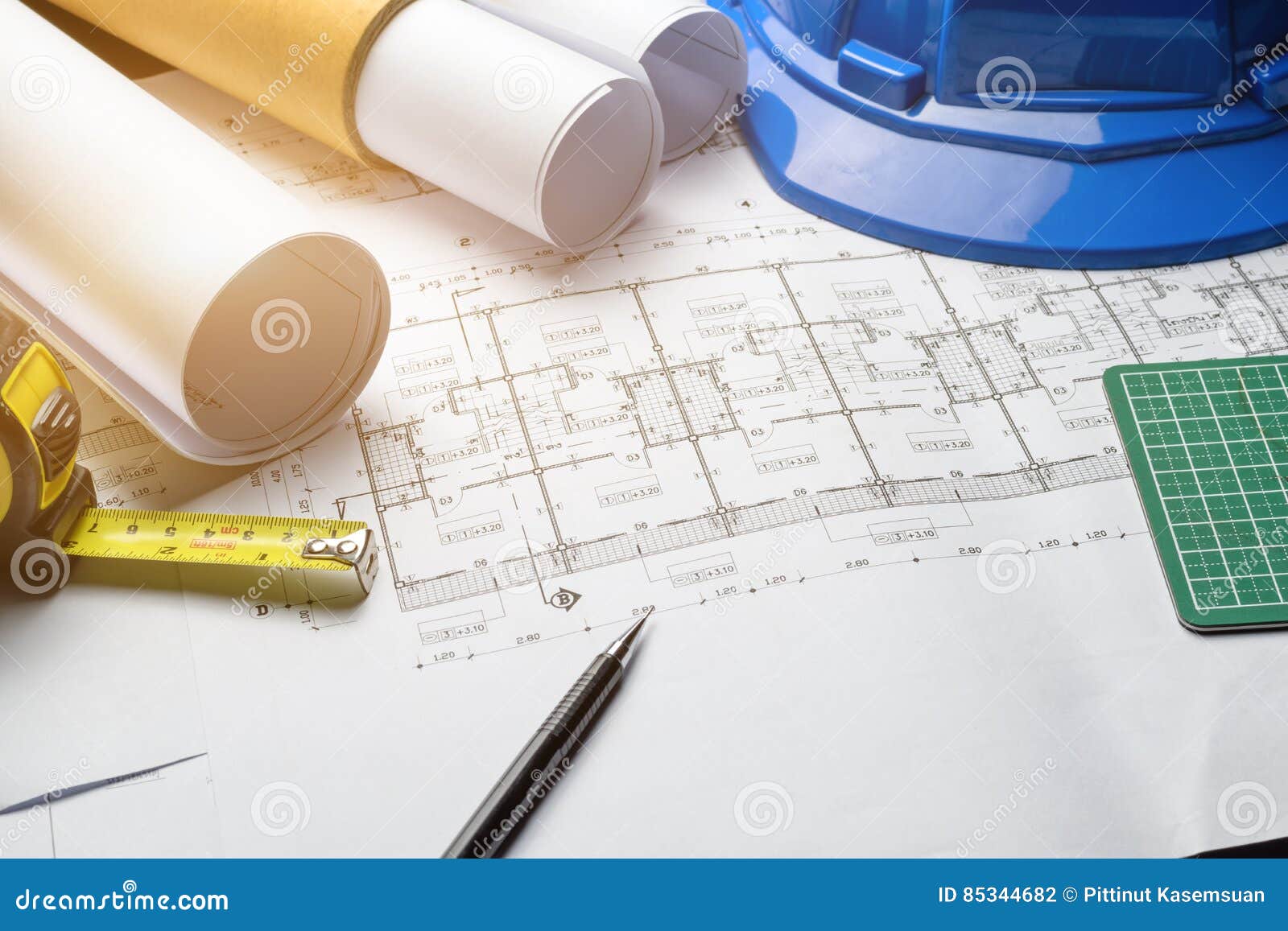 Engineering Diagram Blueprint Paper Drafting Project Sketch Stock Photo ...