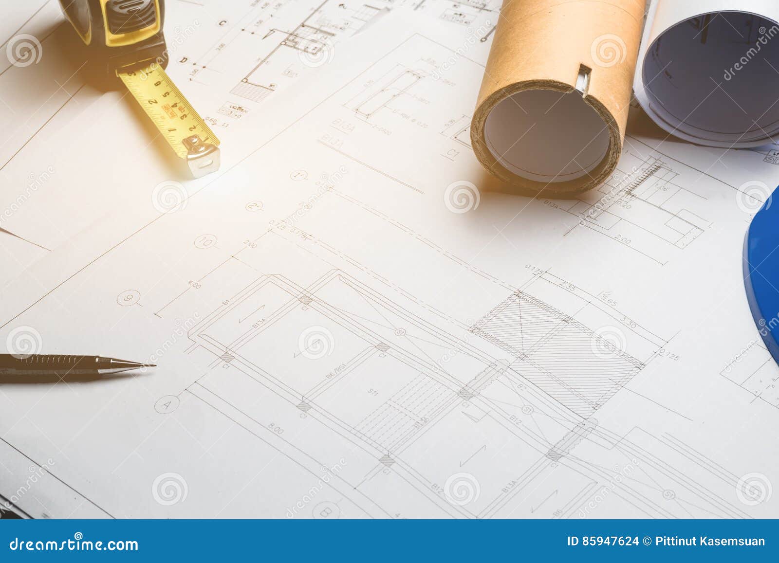 Engineering Diagram Blueprint Paper Drafting Project Sketch Stock Photo ...