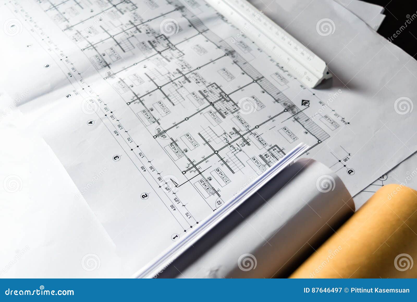 Engineering Diagram Blueprint Paper Drafting Project Stock Image ...