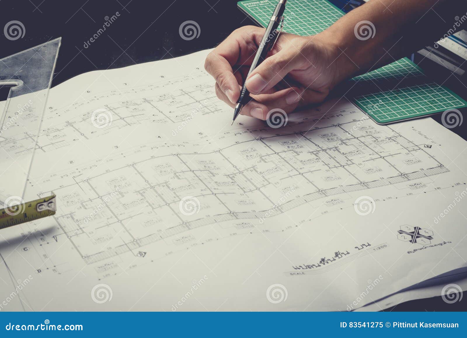 Engineering Diagram Blueprint Paper Drafting Project Sketch Royalty ...