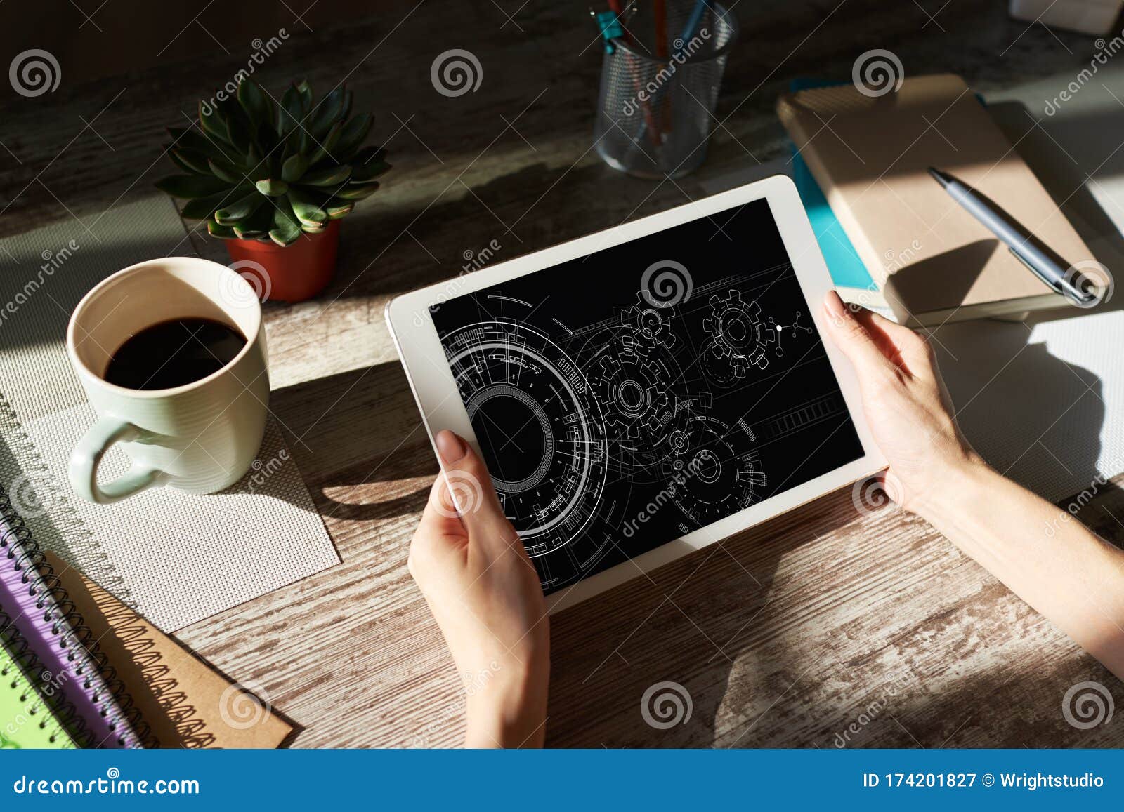 Engineering Diagram on Device Screen. Technology and Automation Concept ...