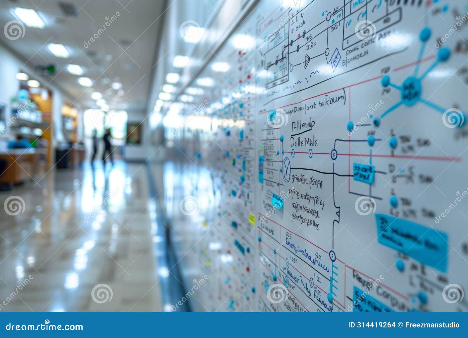 Engineering Diagram on Whiteboard in Hallway of Commercial Building ...