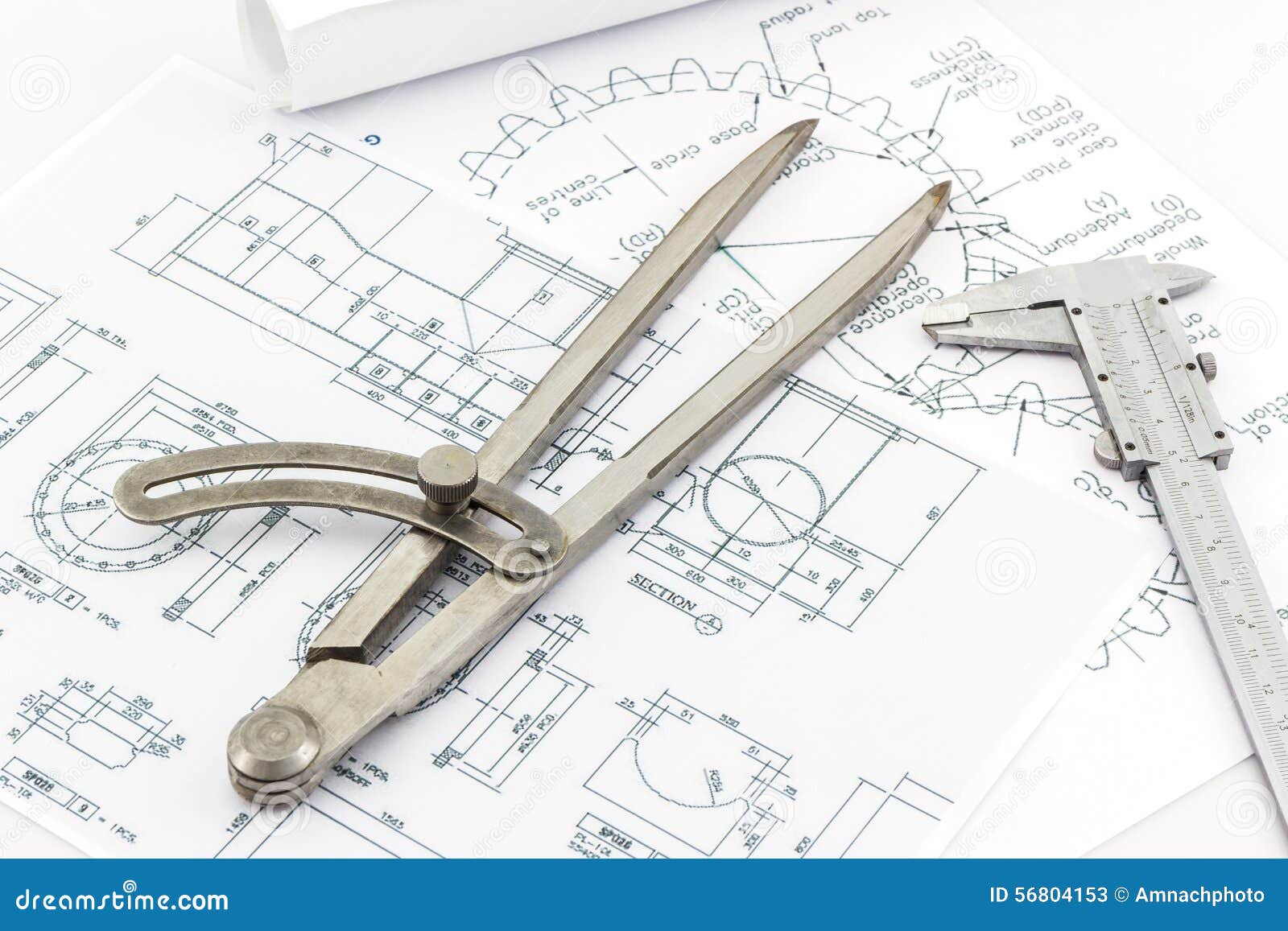Engineering Dividers Tools and Vernier Scale Stock Image - Image of ...