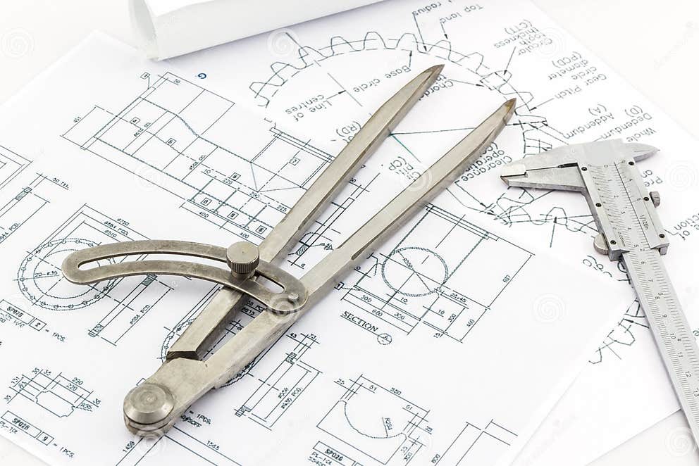 Engineering Dividers Tools and Vernier Scale Stock Image - Image of ...