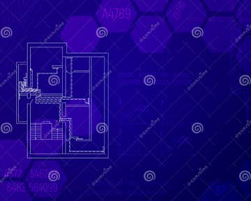 Engineering Draft of Heating System in the House. Concept of HVAC. Blue ...