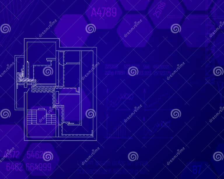 Engineering Draft of Heating System in the House. Concept of HVAC. Blue ...