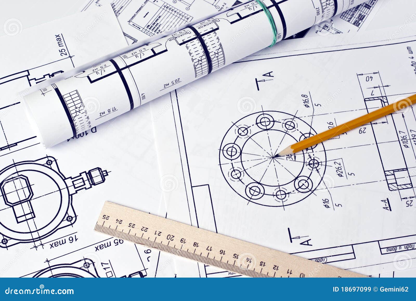 The engineering drawing stock image. Image of architecture - 18697099