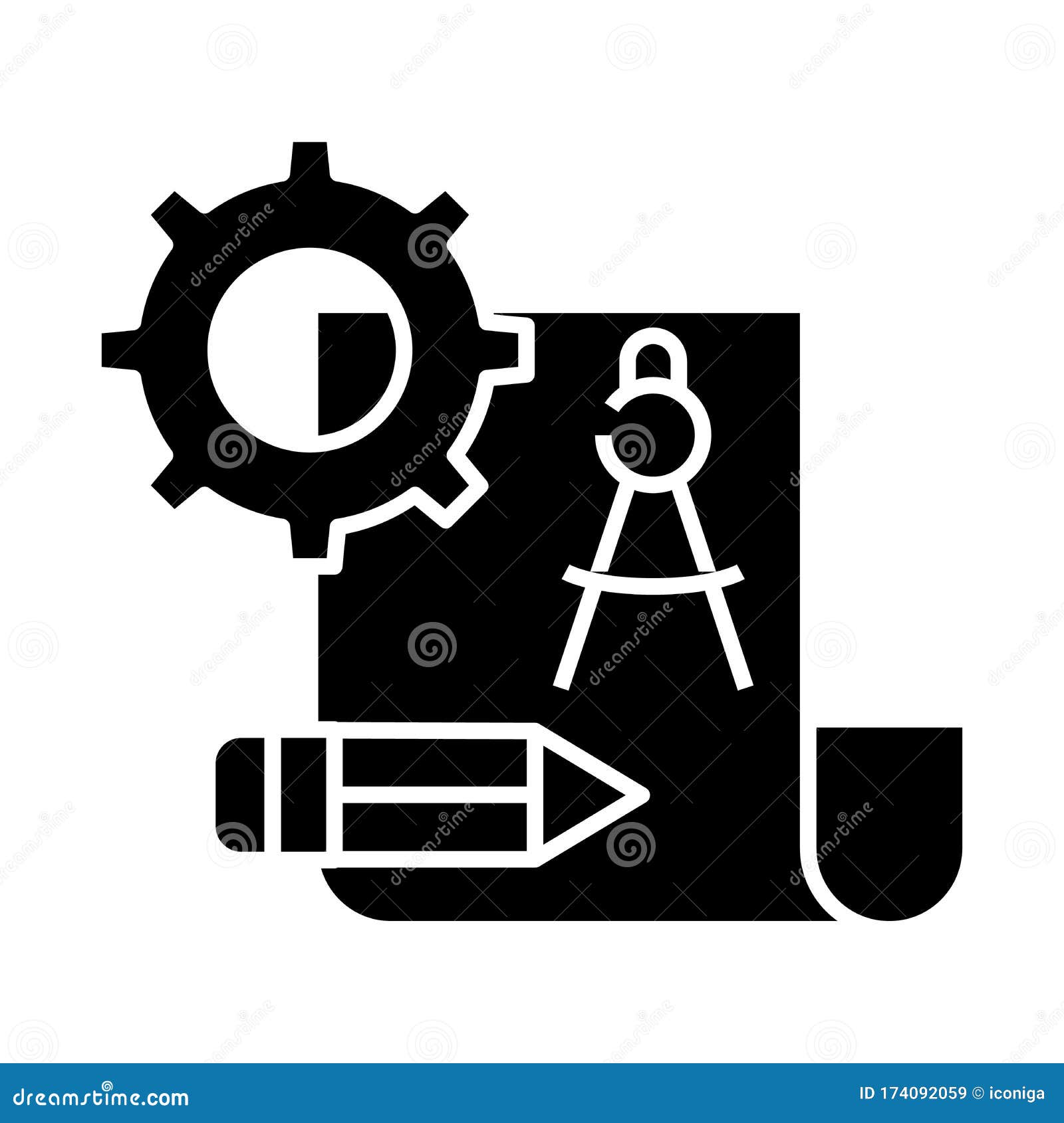Engineering Drawing Black Icon, Concept Illustration, Vector Flat ...