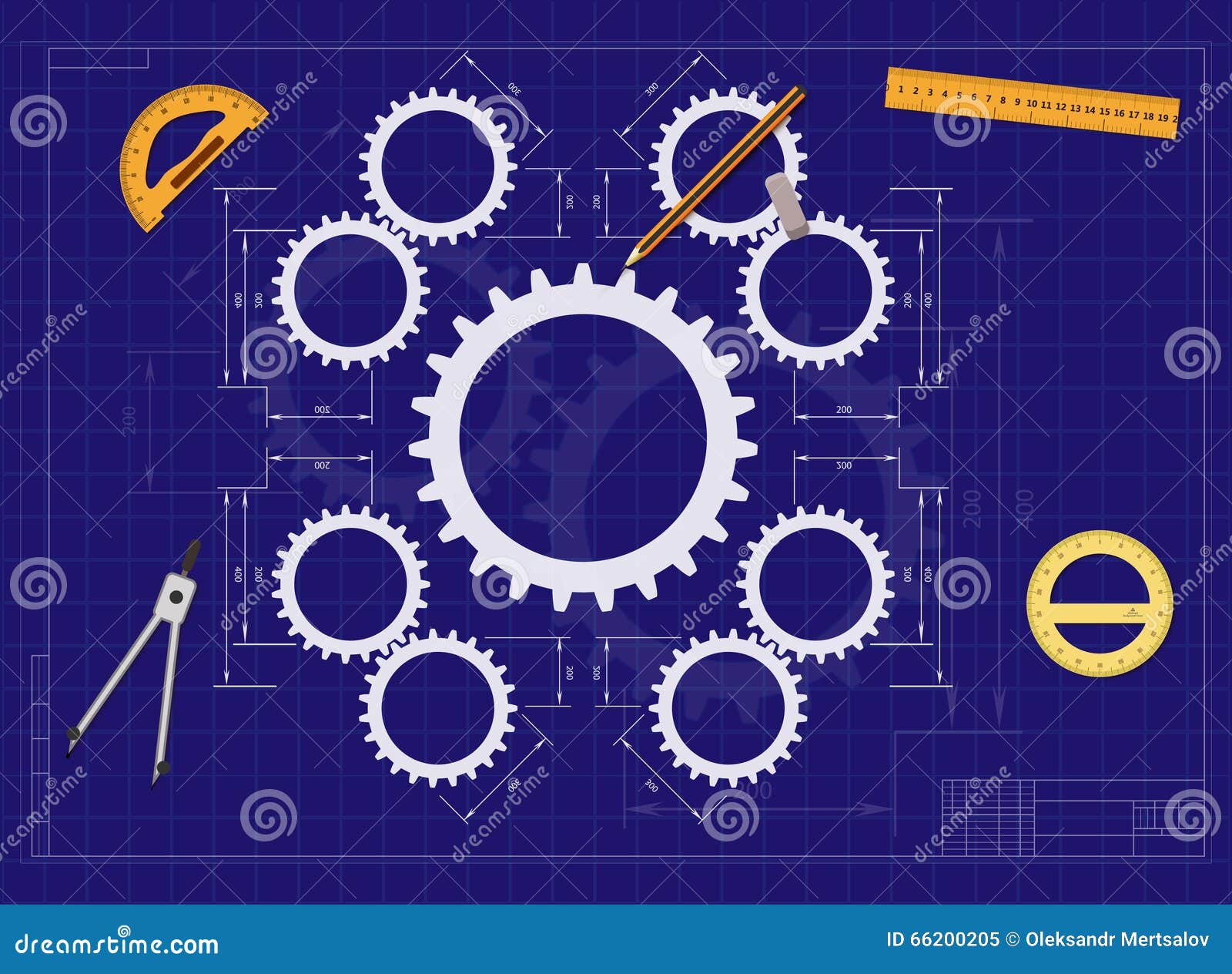 Engineering Drawing on a Blue Background and Tool Stock Vector ...