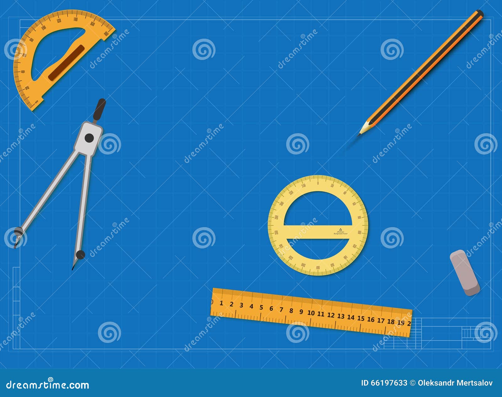 Engineering Drawing on a Blue Background and Tools Stock Vector ...