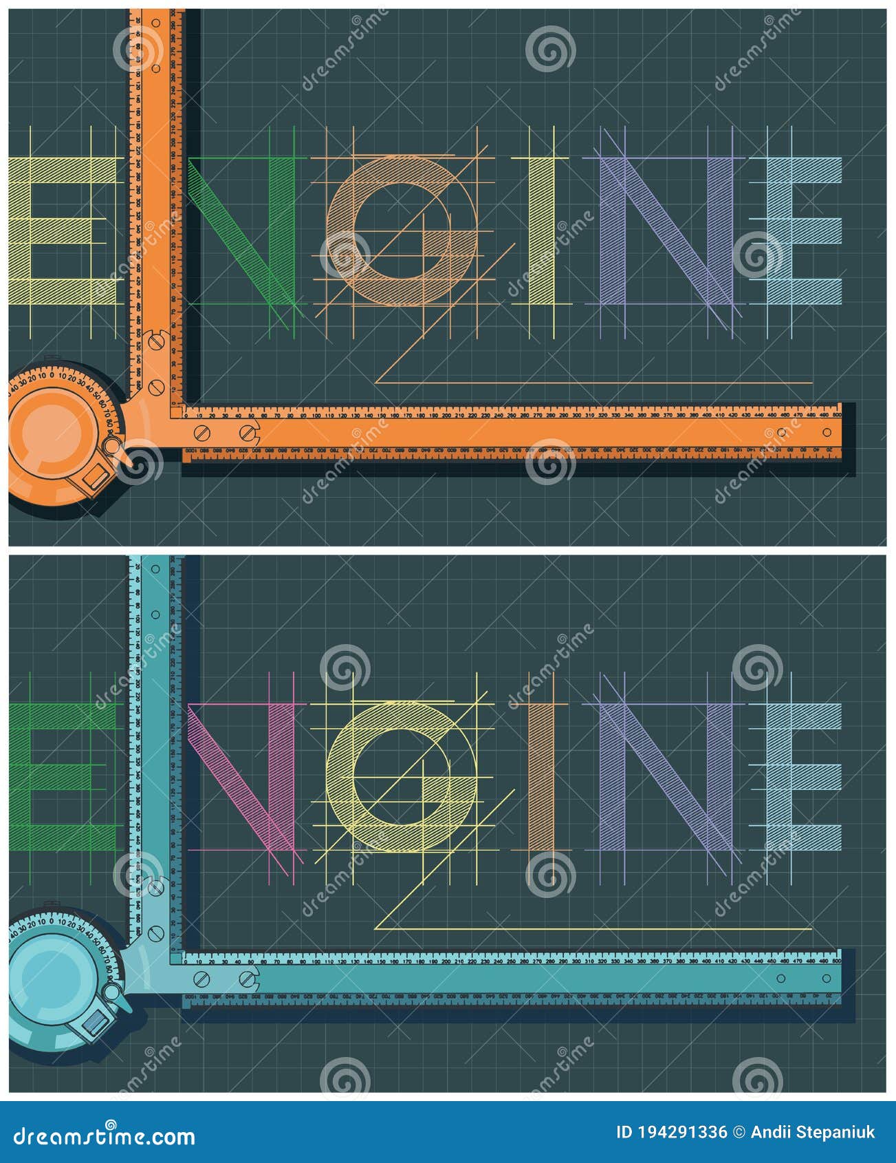 Engineering Drawing Board Colorful Composition Stock Vector ...