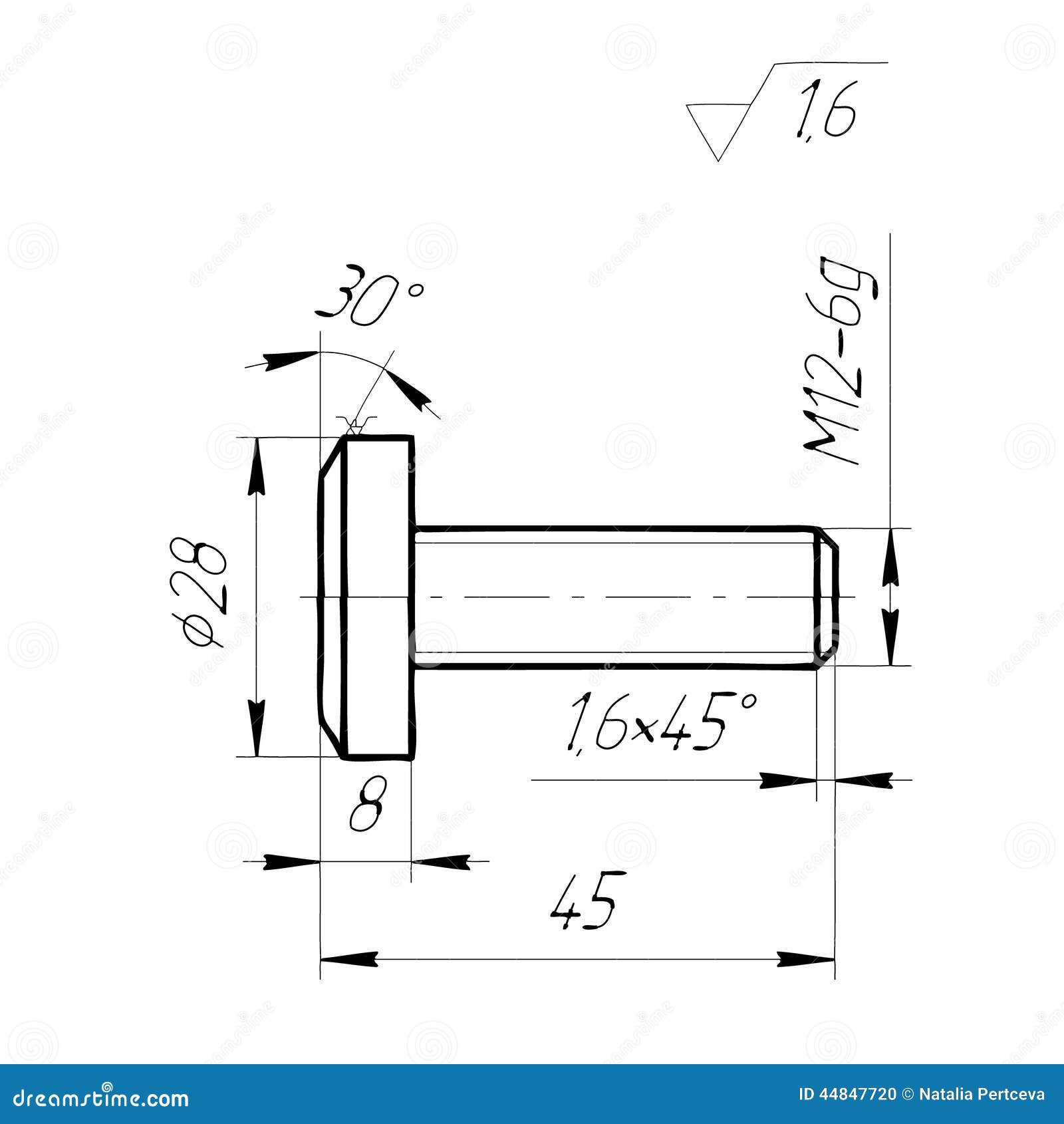 Engineering Drawing The Bolt On A White Background. Stock Vector ...