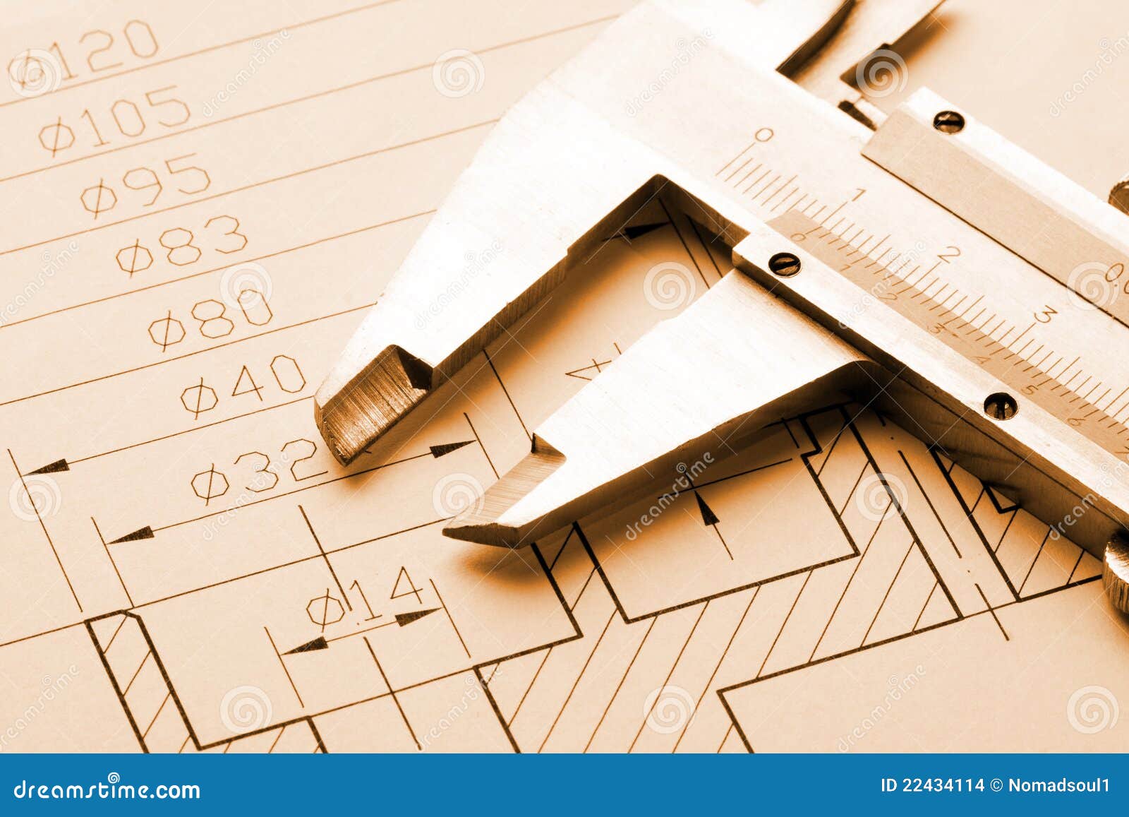 Engineering Drawing and Caliper Stock Photo - Image of compass, drawing ...
