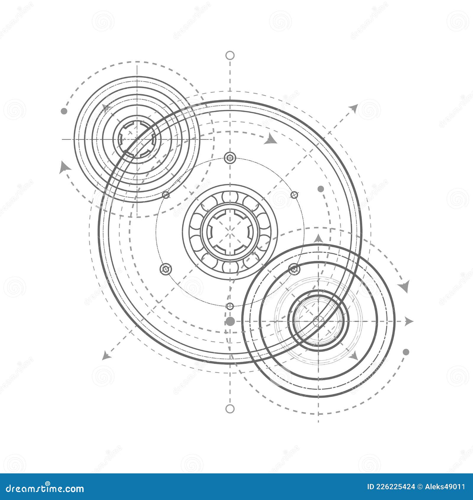 Engineering Drawing with Circles and Geometric Parts of Mechanism ...