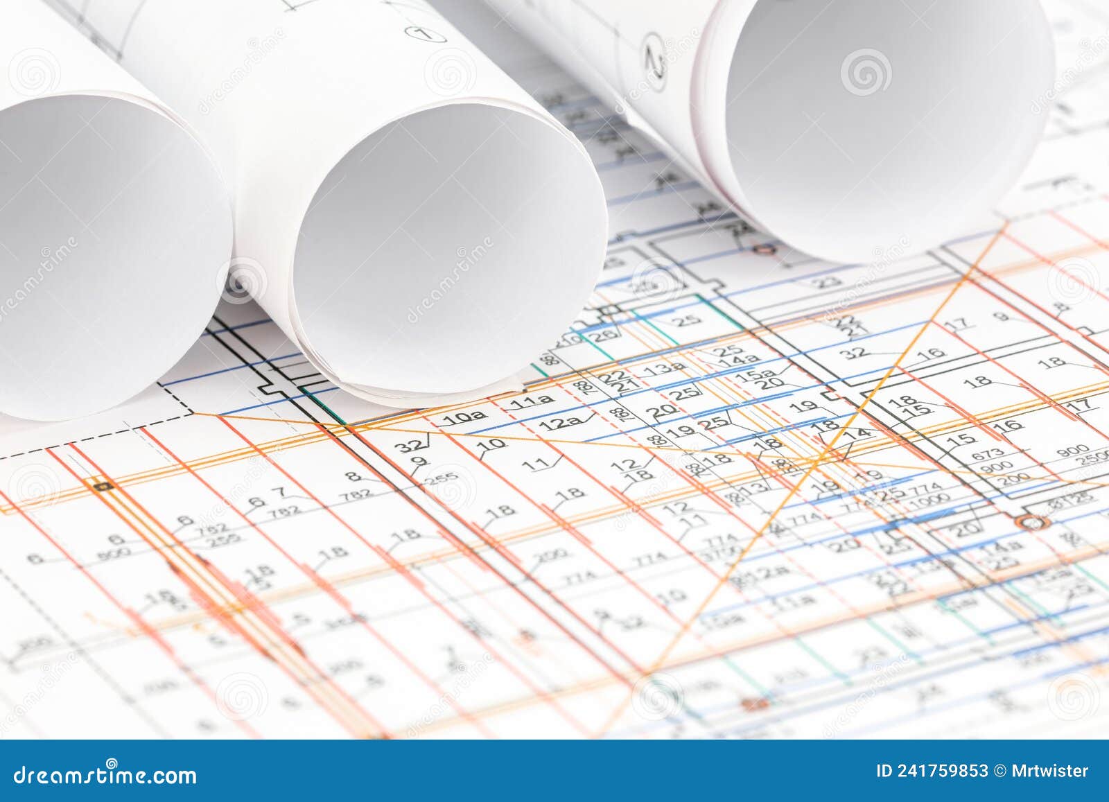 Technical Drawing and Rolls of Floor Plan Blueprints Stock Image ...