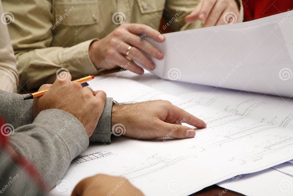 Engineering Drawing Discussion Stock Photo - Image of paper, project ...