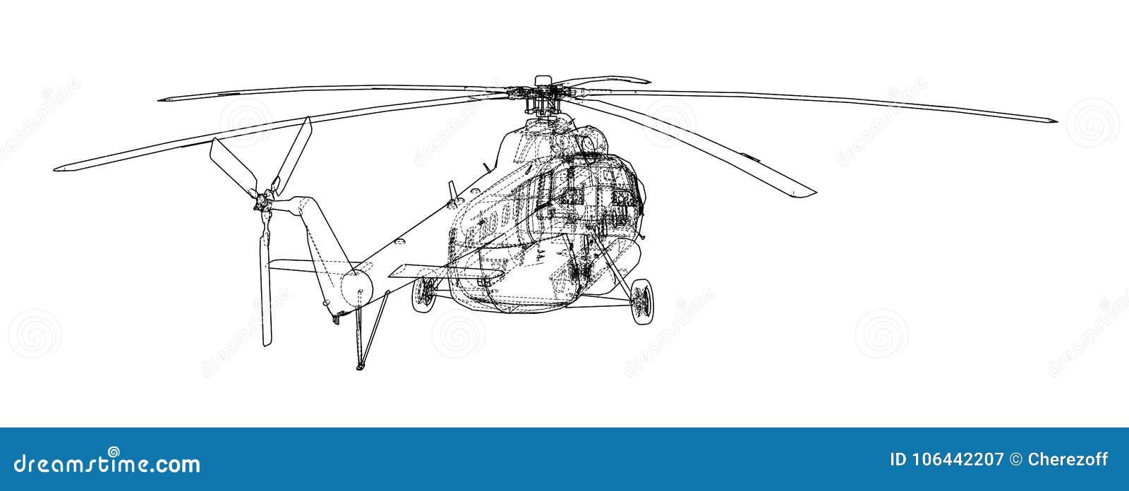 Engineering Drawing of Helicopter Stock Vector - Illustration of front ...