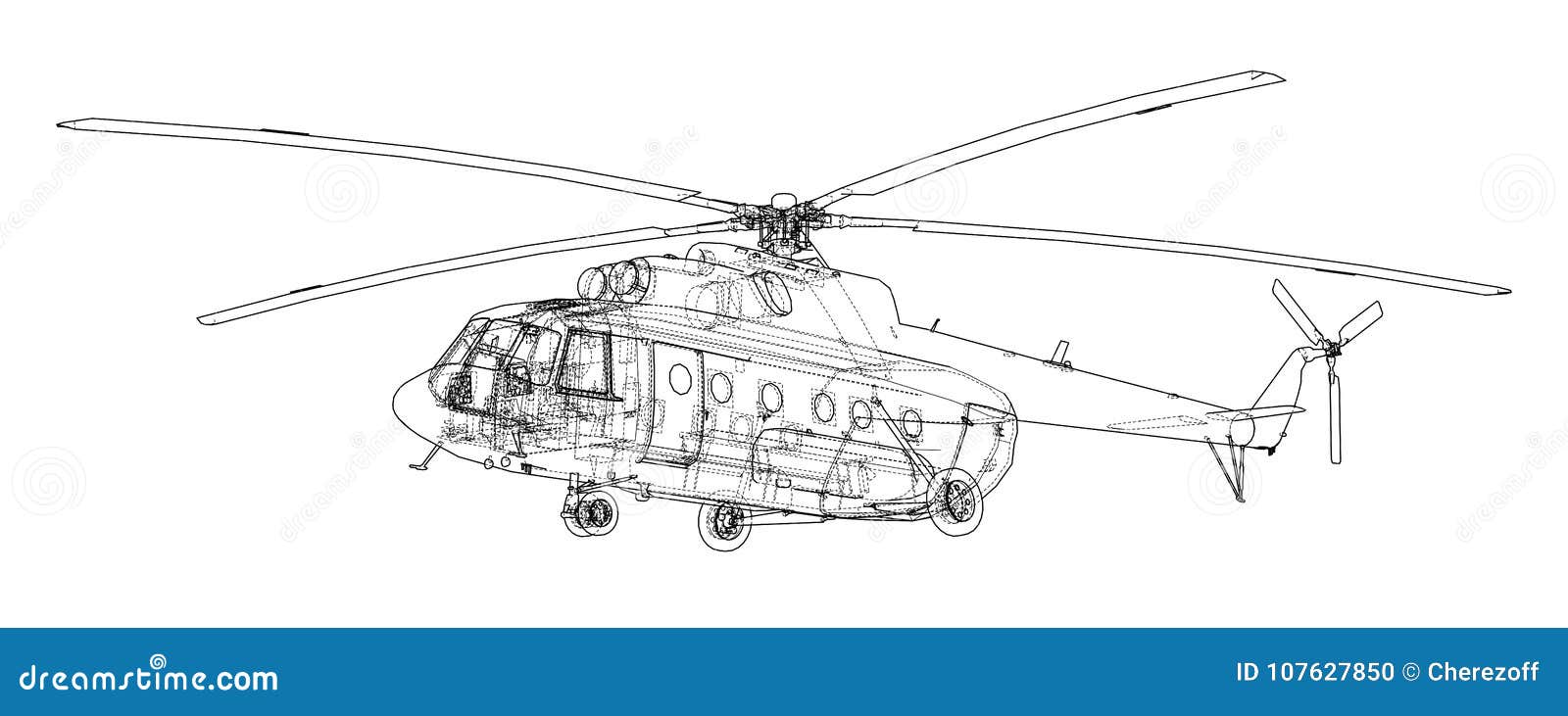 Engineering Drawing of Helicopter Stock Vector - Illustration of plan ...