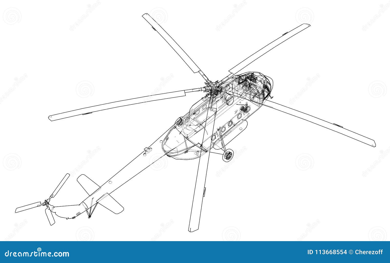 Engineering Drawing of Helicopter Stock Illustration - Illustration of ...