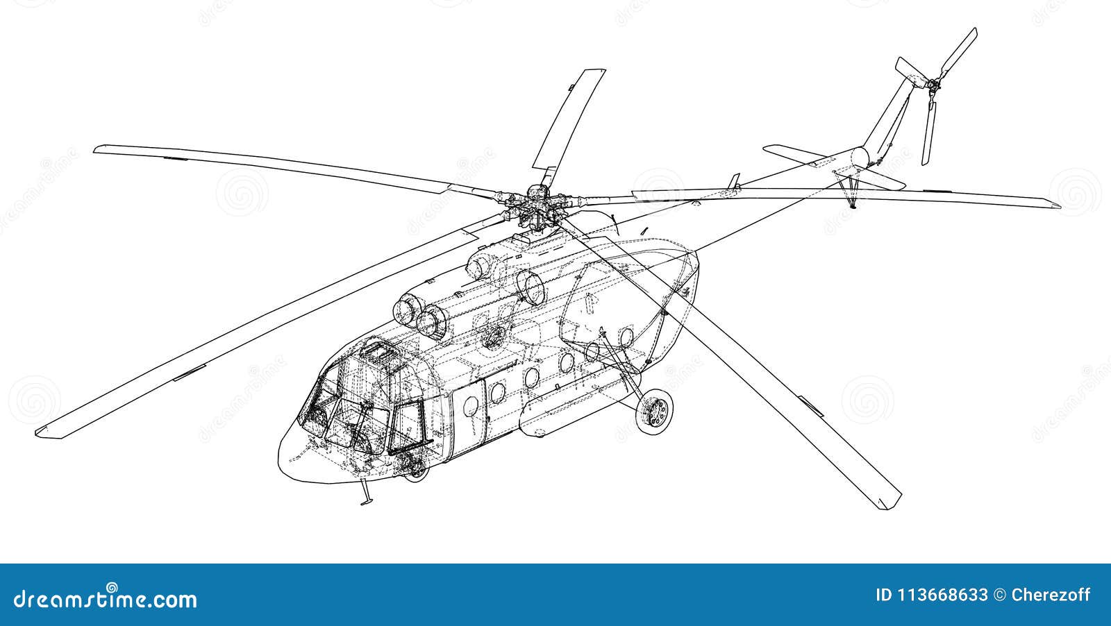 Engineering Drawing of Helicopter Stock Illustration - Illustration of ...