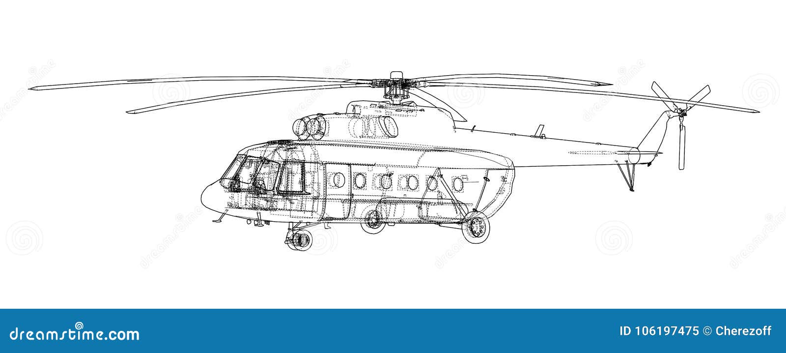 Engineering Drawing of Helicopter Stock Vector - Illustration of ...