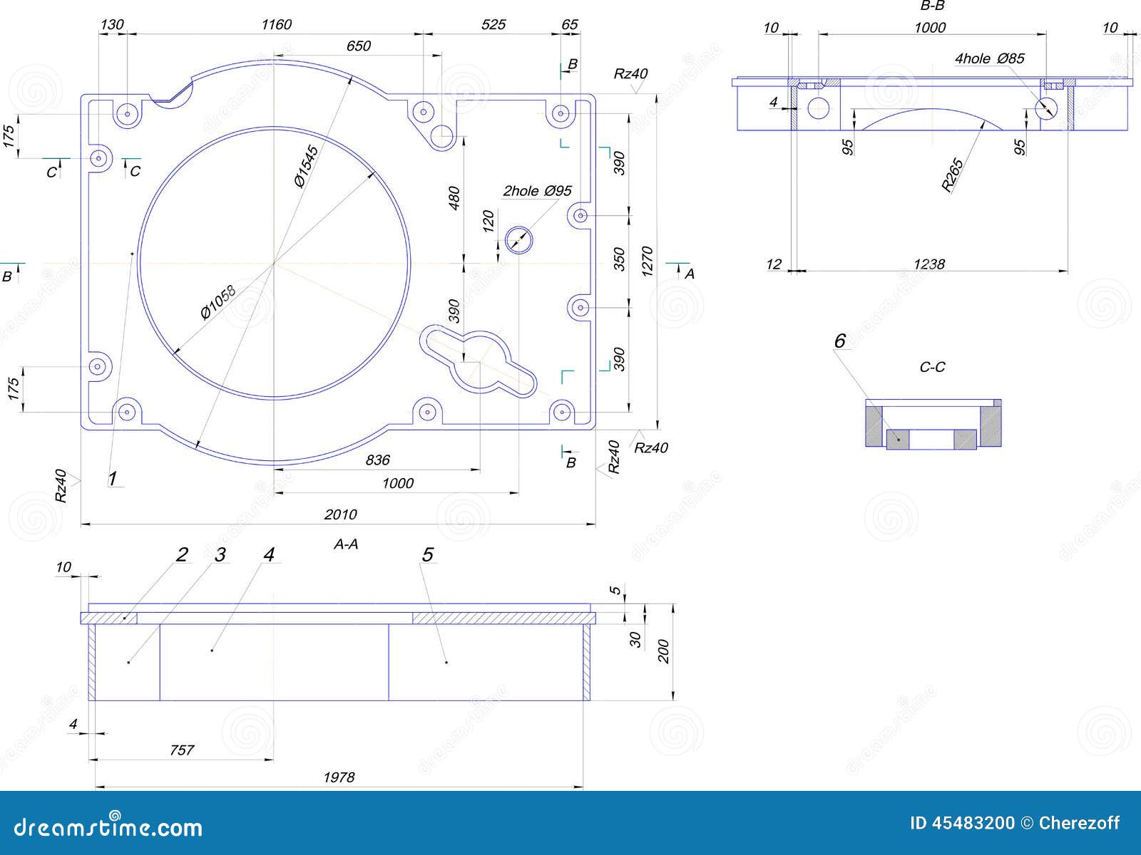 Engineering Drawing of Industrial Equipment Stock Illustration ...