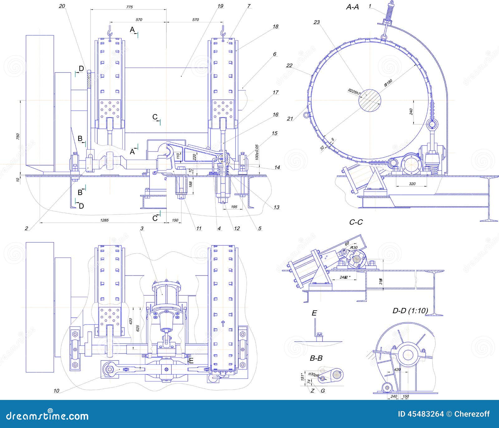 Engineering Drawing of Industrial Equipment Stock Illustration ...