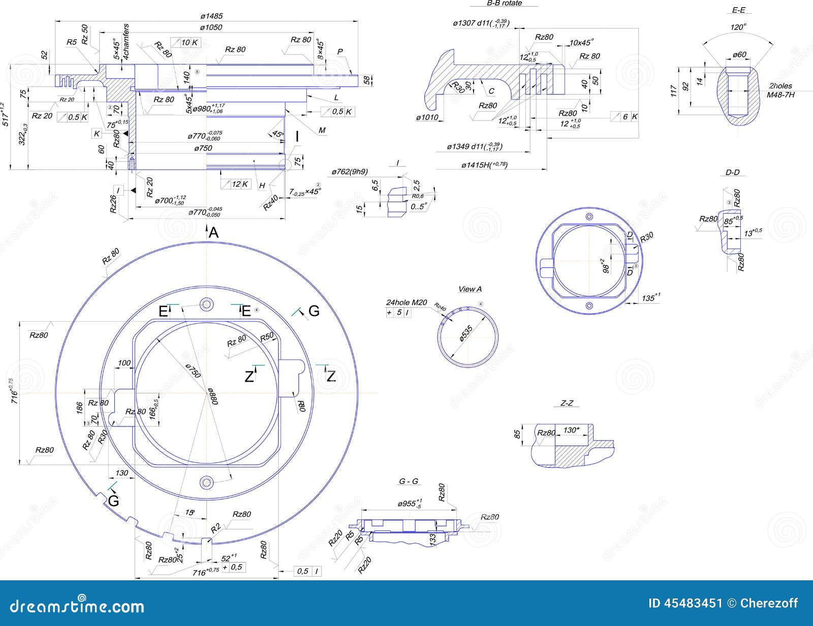 Engineering Drawing of Industrial Equipment Stock Illustration ...