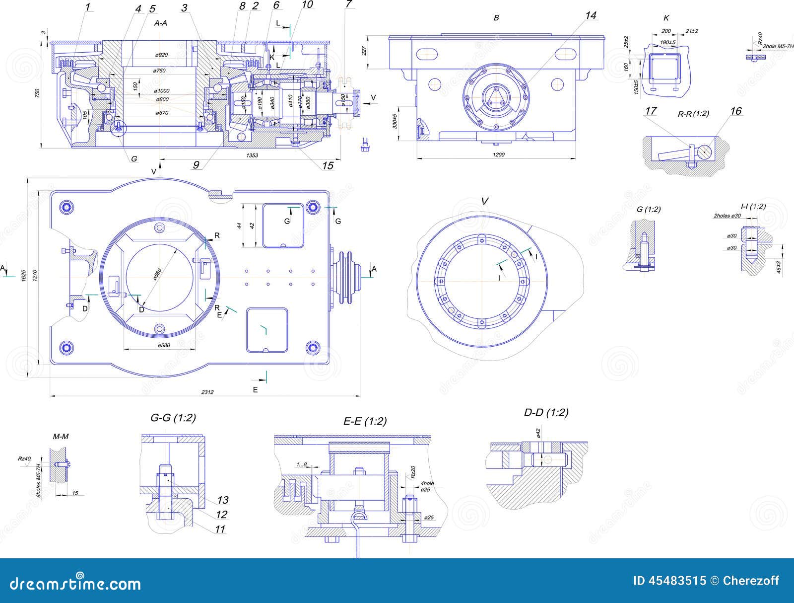 Engineering Drawing of Industrial Equipment Stock Illustration ...