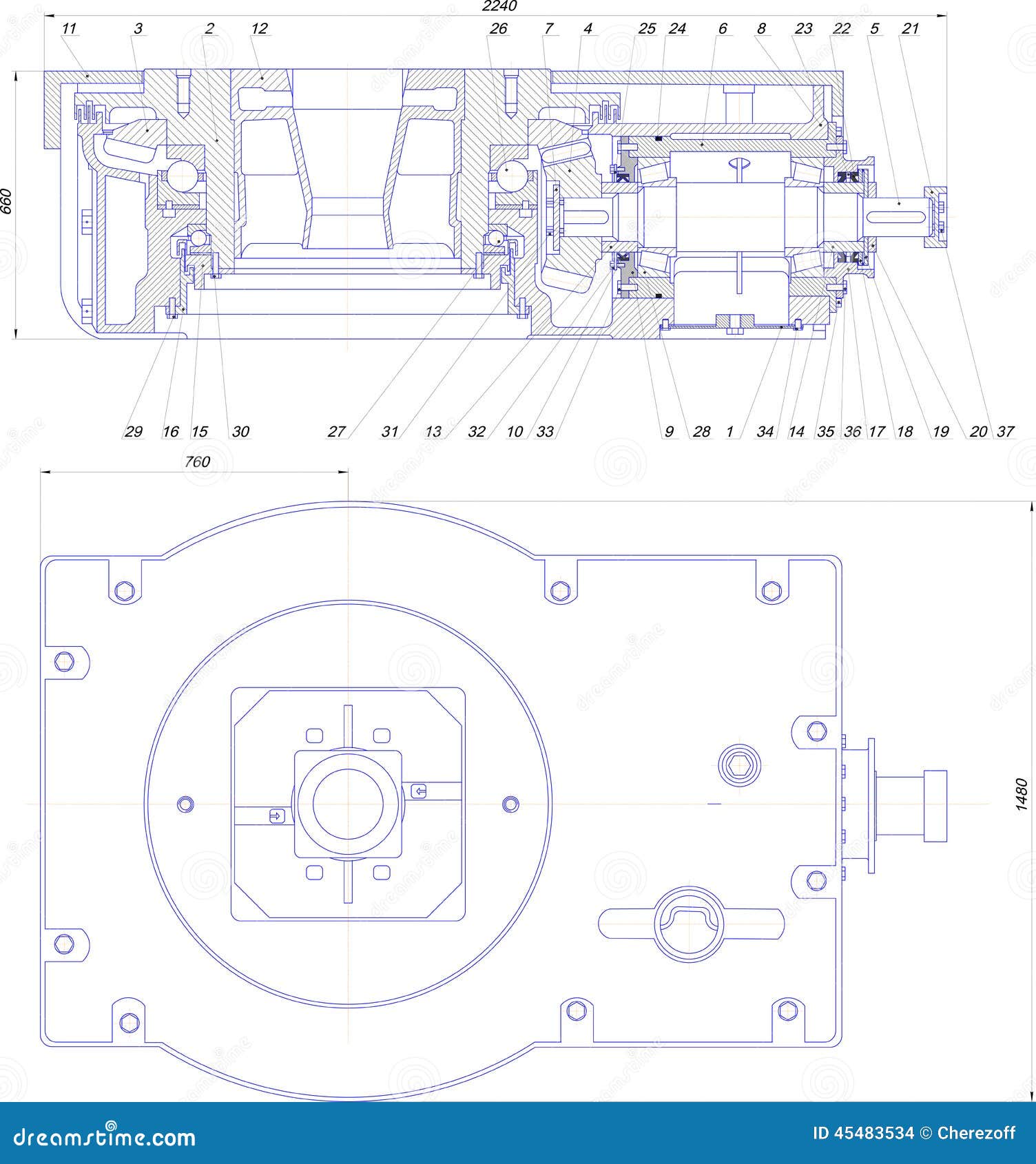 Engineering Drawing of Industrial Equipment Stock Illustration ...