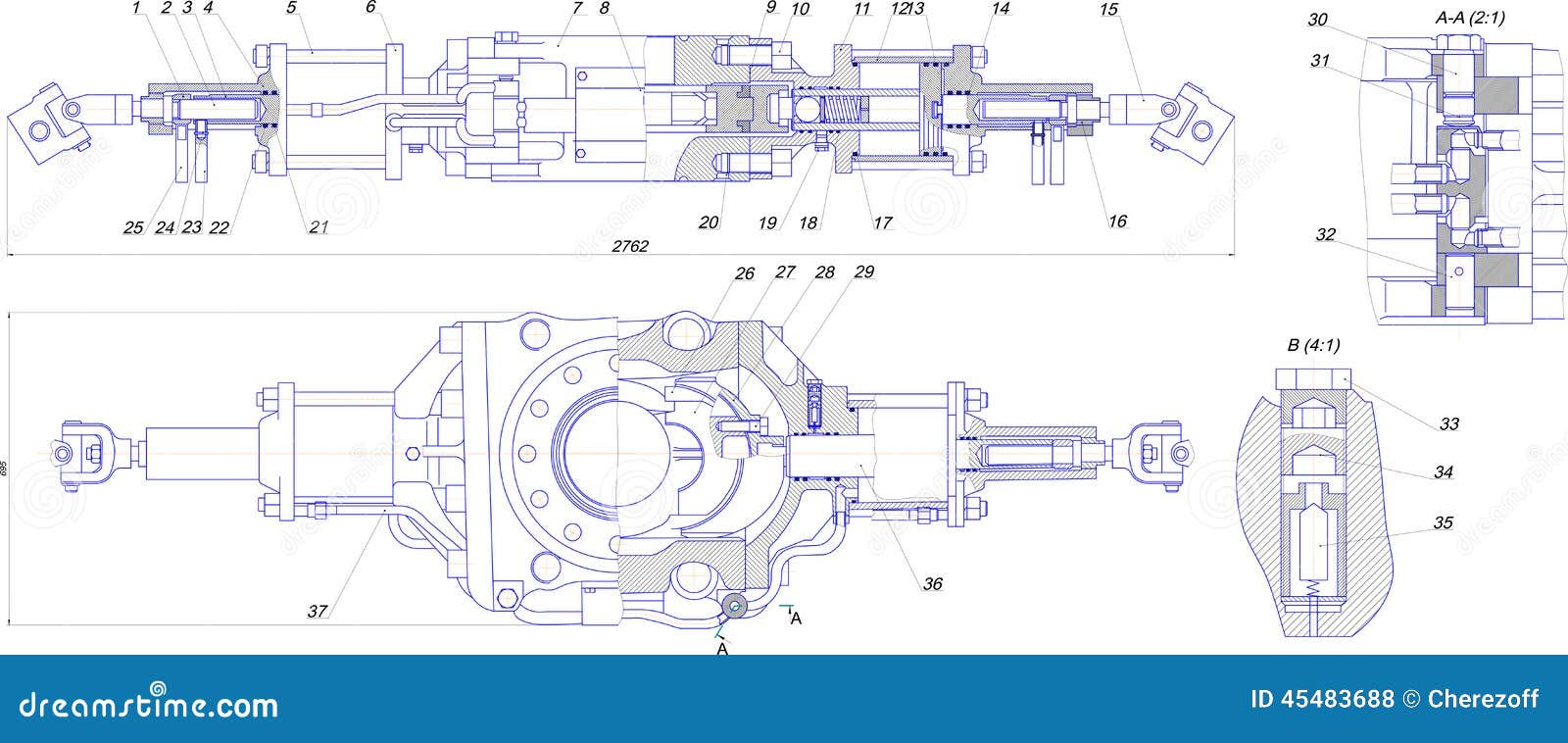 Engineering Drawing of Industrial Equipment Stock Illustration ...