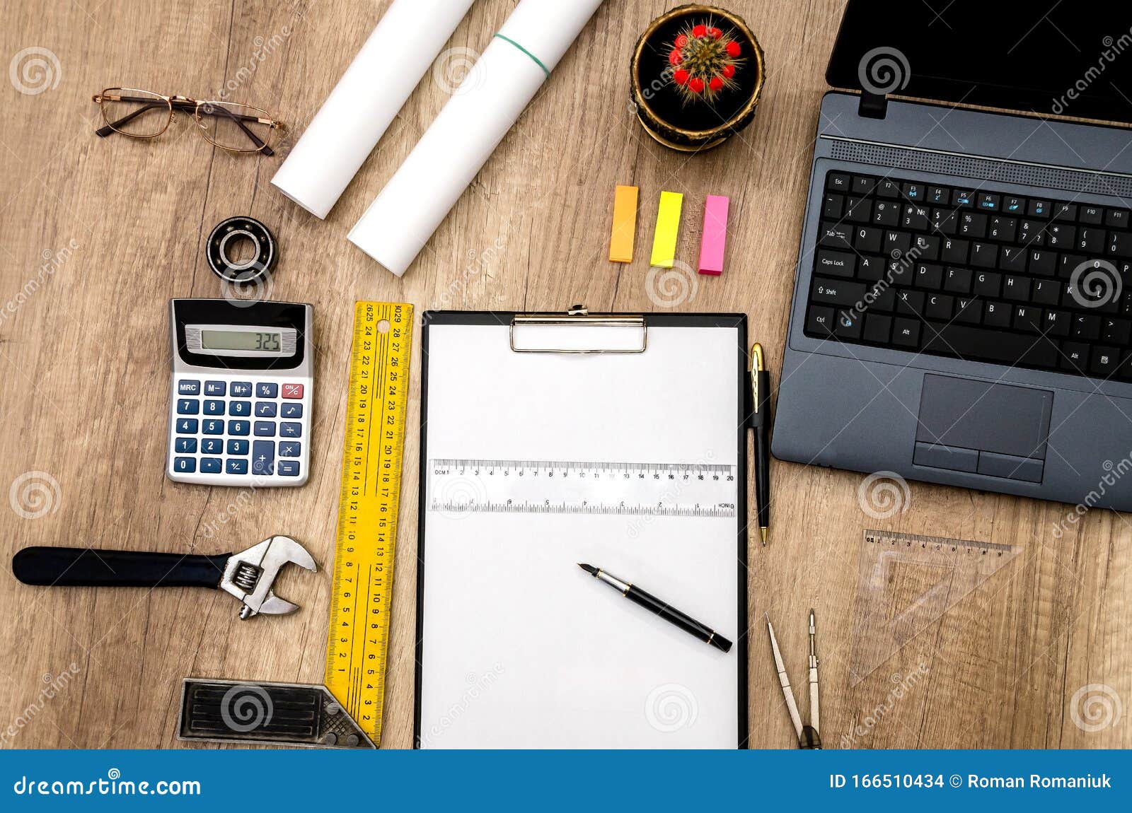 Engineering Drawing, Notebook, Folder, Calculator, Bearings Stock Photo ...