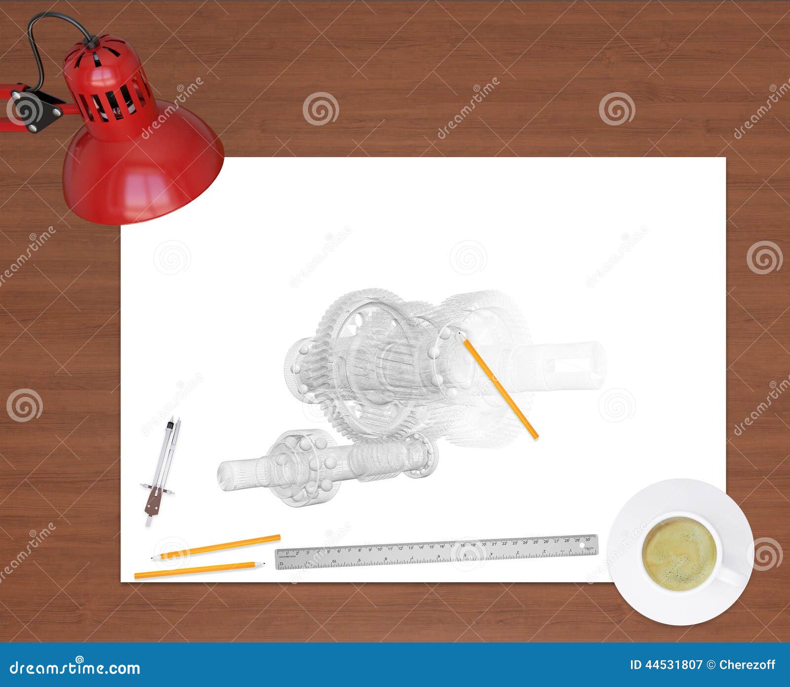 Engineering Drawing and Office Supplies on Stock Image - Image of ...