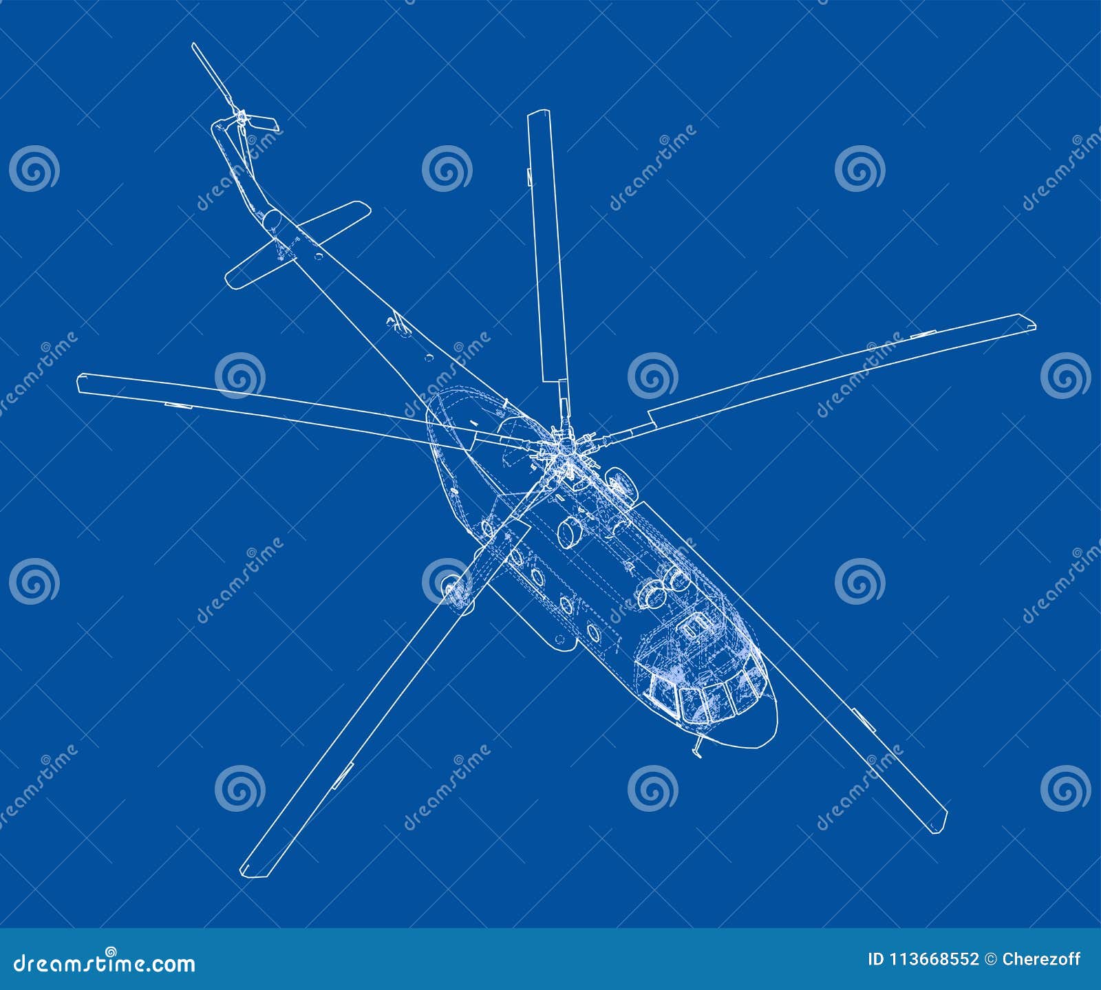 Engineering Drawing of Helicopter Stock Illustration - Illustration of ...