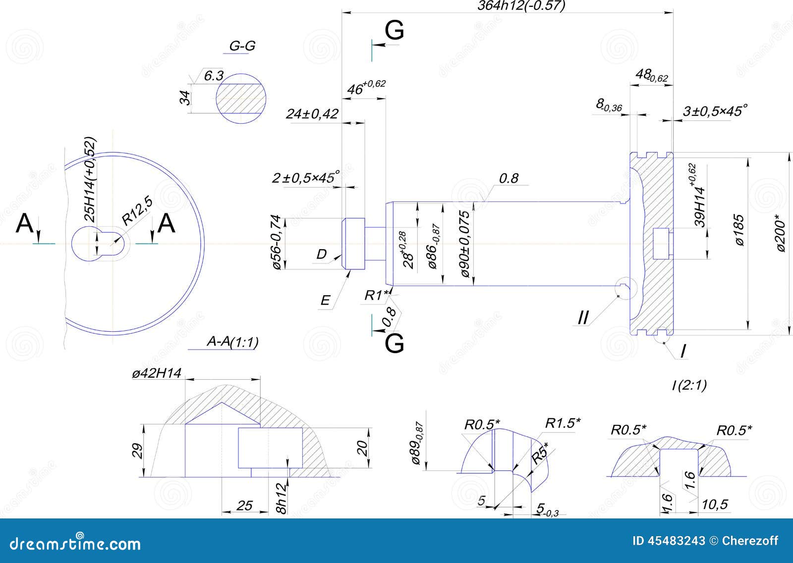 Engineering Drawing of Steel Bush Stock Illustration - Illustration of ...