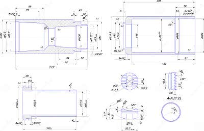 Engineering Drawing of Steel Bush Stock Illustration - Illustration of ...