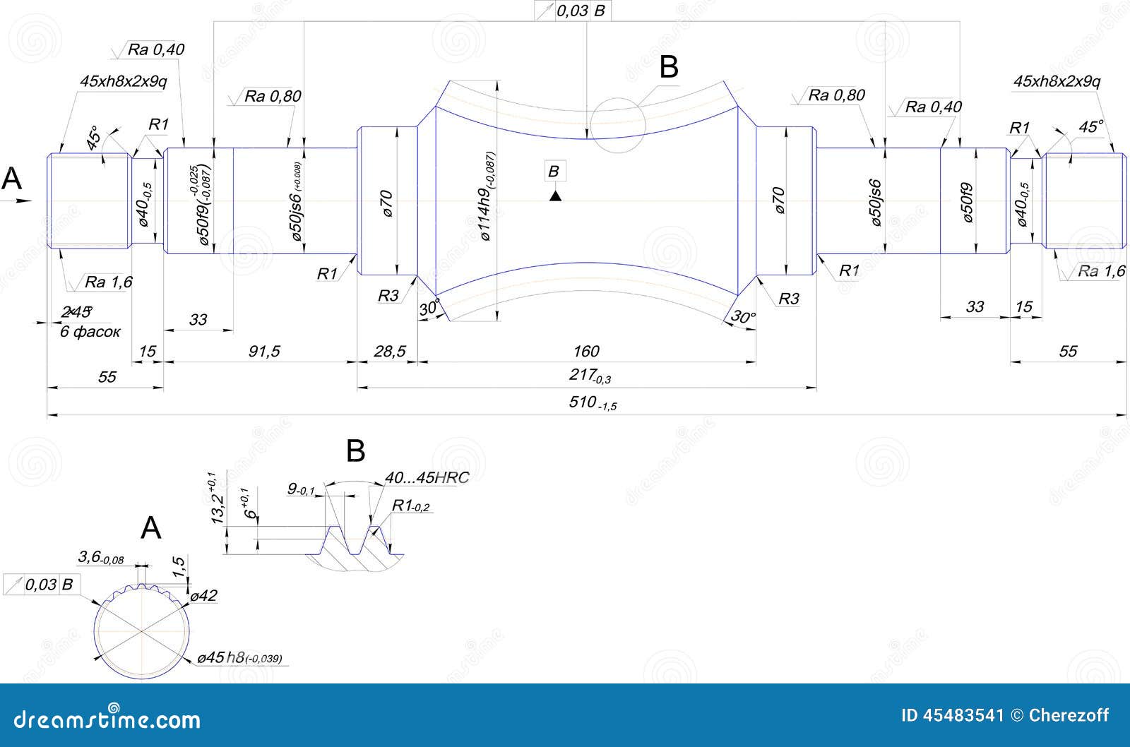 Engineering Drawing of Steel Shaft Stock Illustration - Illustration of ...