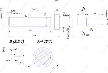 Engineering Drawing of Steel Shaft Stock Illustration - Illustration of ...