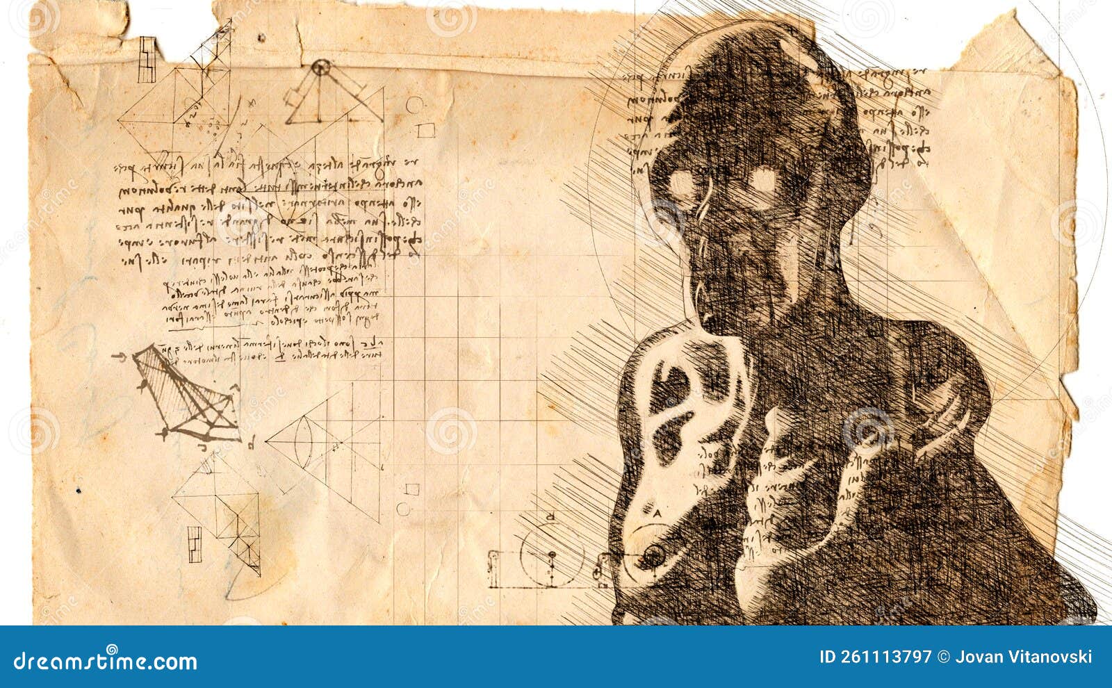 Engineering Drawing in Style of Leonardo Da Vinci Stock Illustration ...