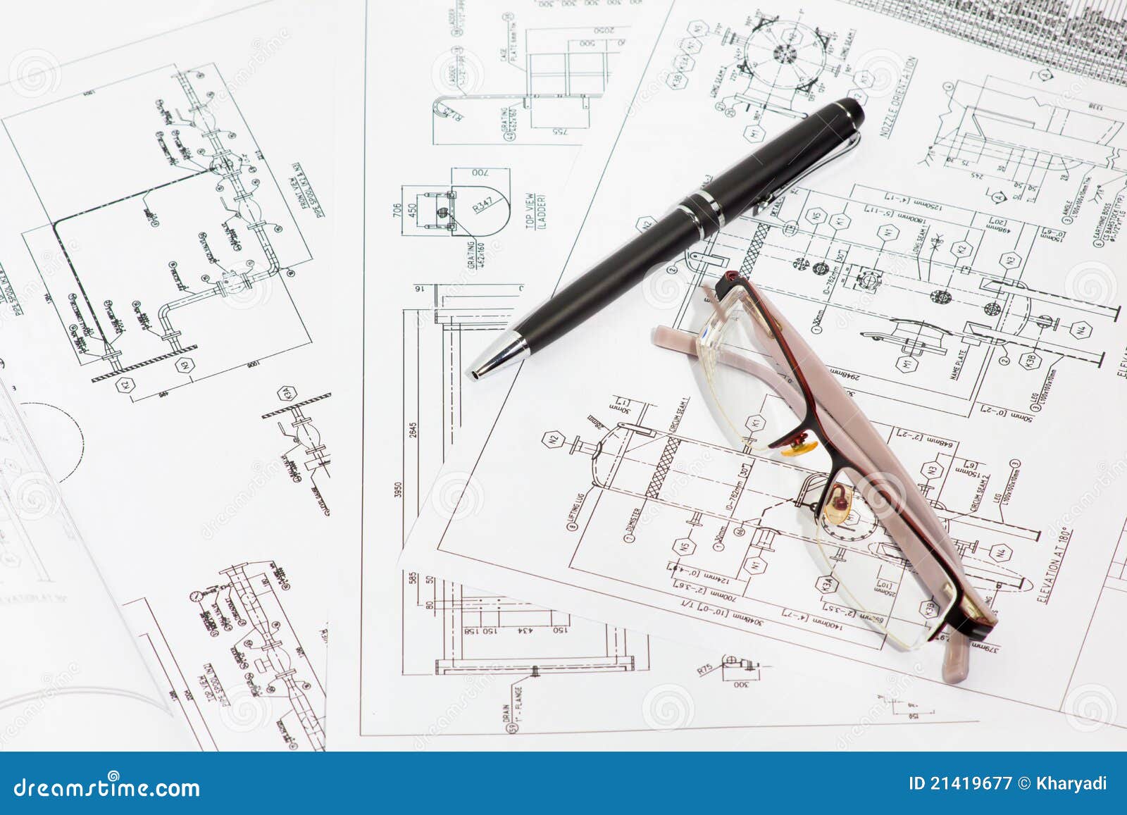 Engineering drawings. stock image. Image of business - 21419677