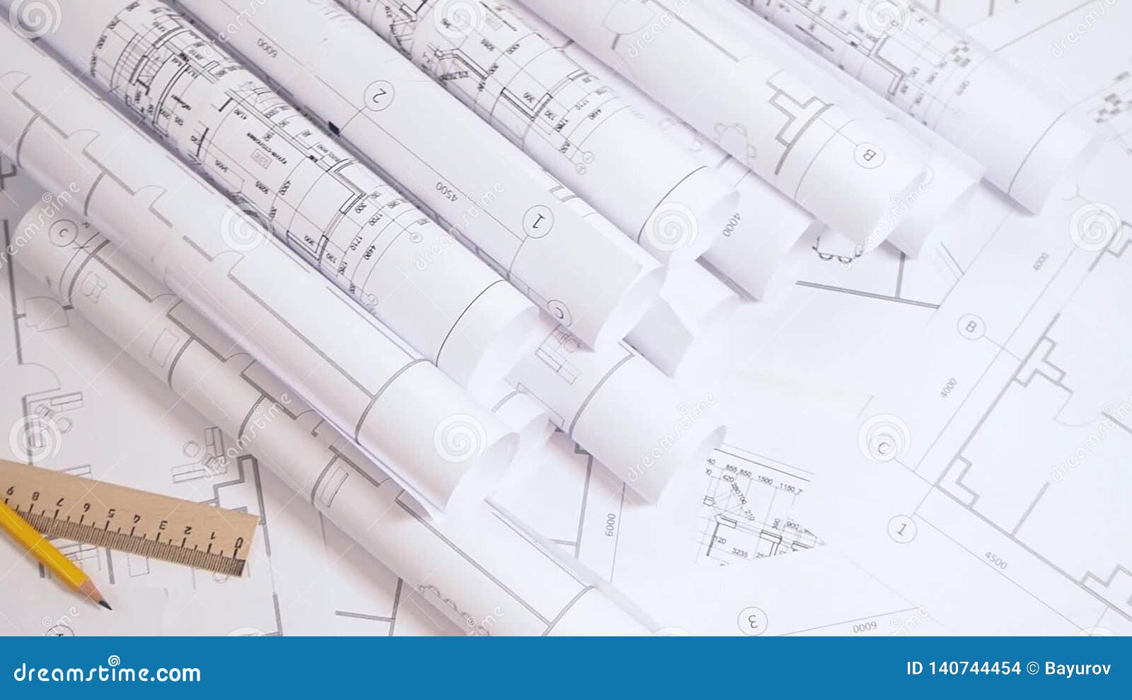 Engineering Drawings and Blueprint. Paper Architectural Drawings and ...
