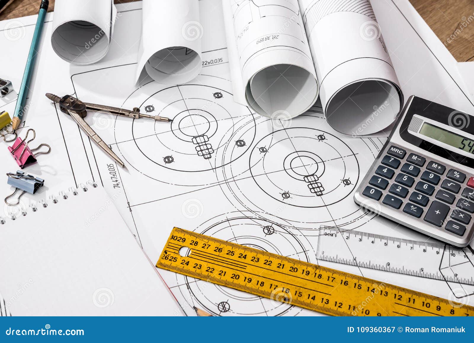 Engineering Drawings with Calculator Stock Image - Image of engineering ...