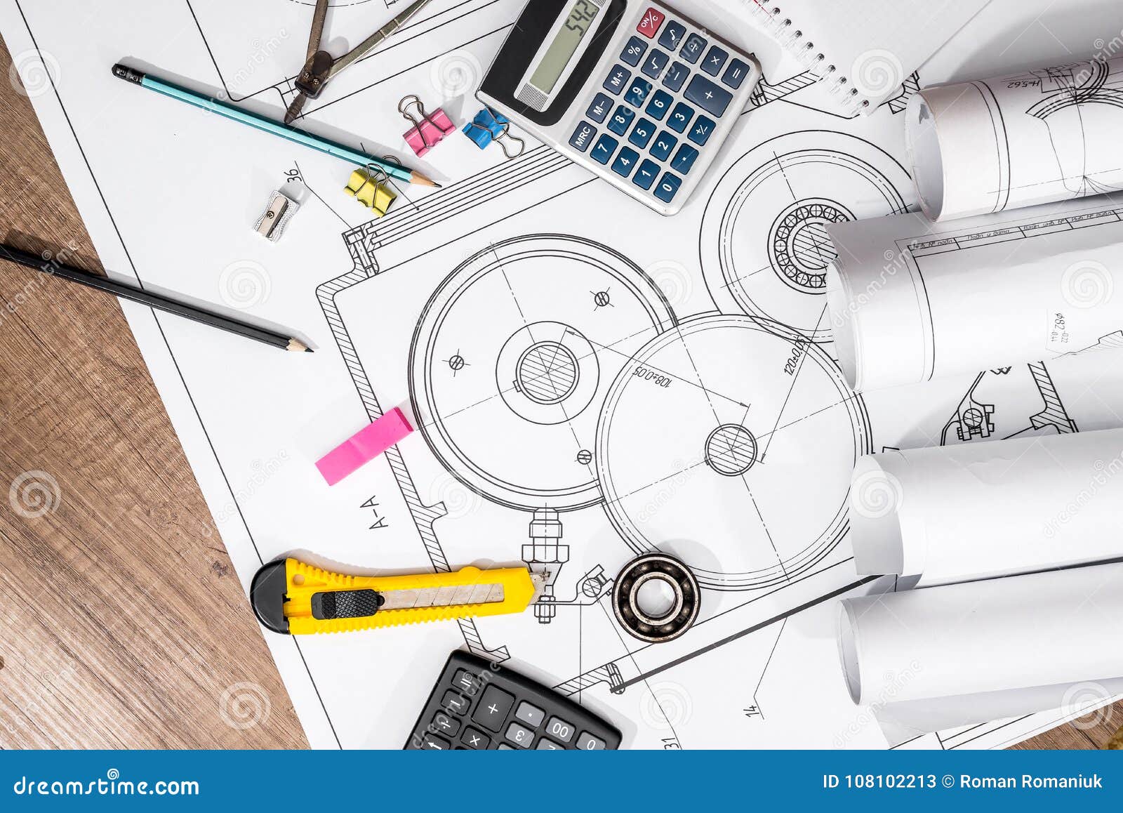 Ruler With Compass On Millimeter Paper At Desk Royalty-Free Stock Photo ...