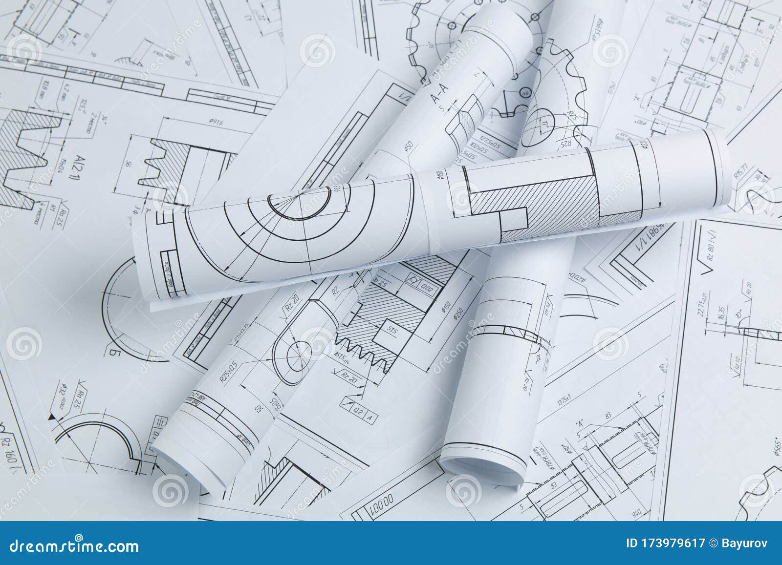 Drawings Of Industrial Parts And Mechanisms And Driving Sprockets Stock ...