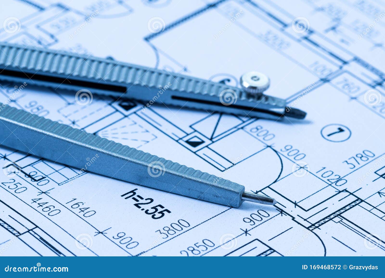 Engineering Drawings with Metallic Compass Stock Photo - Image of paper ...