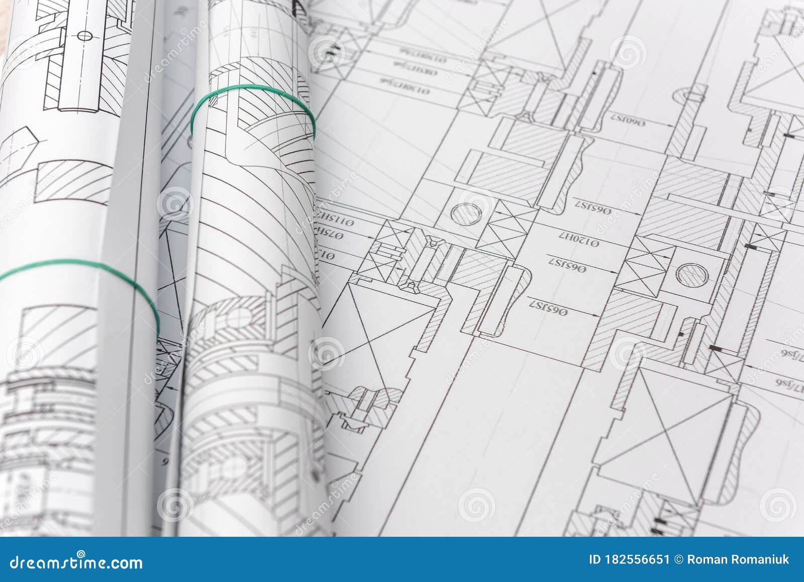 Engineering Drawings on Table. Engineering and Science Stock Image ...