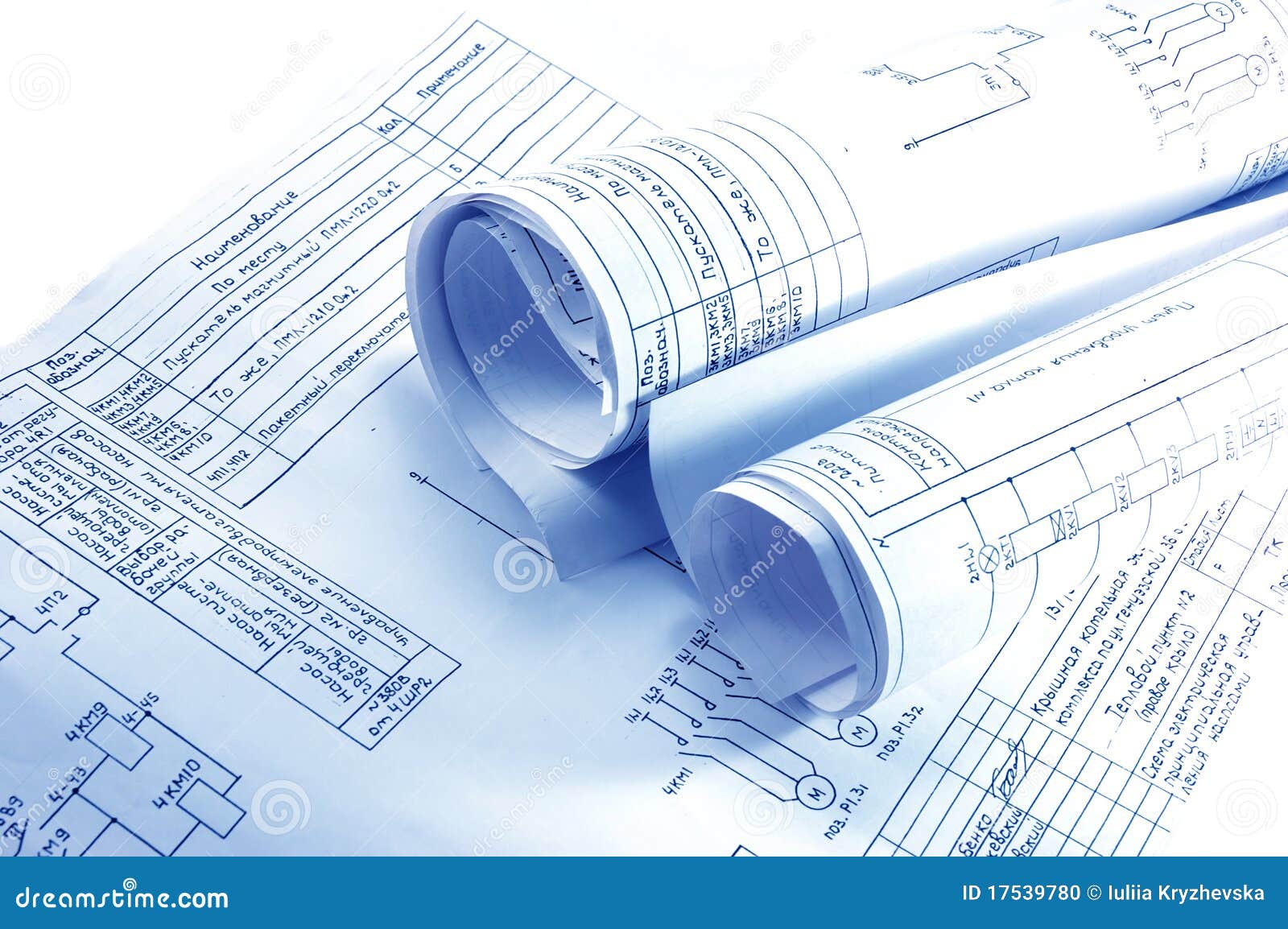 Engineering Electricity Blueprint Rolls Isolated Stock Photo - Image of ...