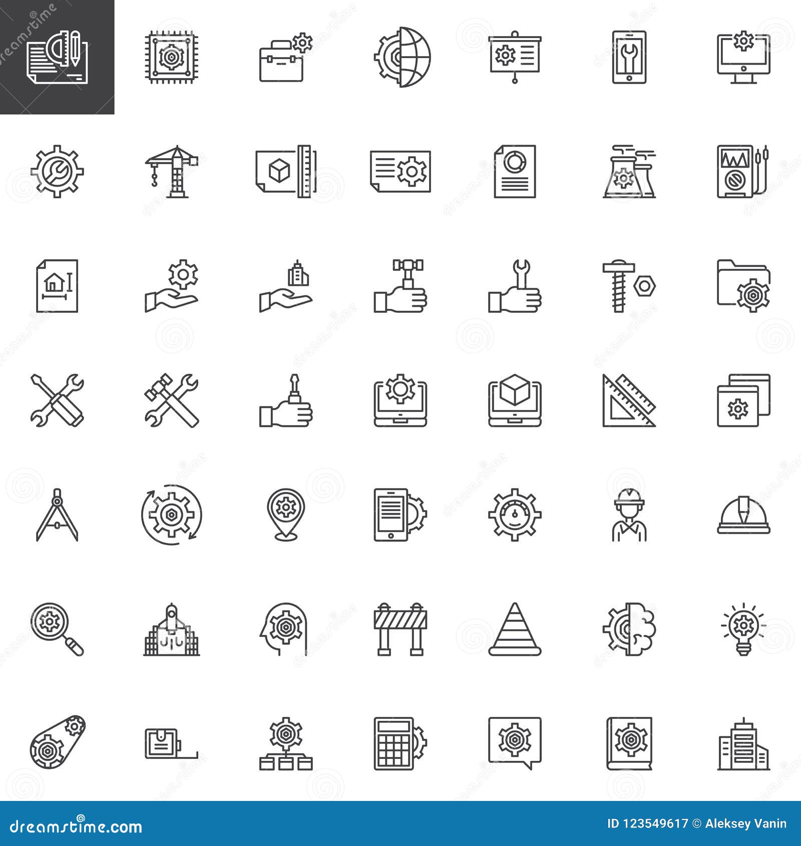 Engineering Elements Outline Icons Set Stock Vector - Illustration of ...