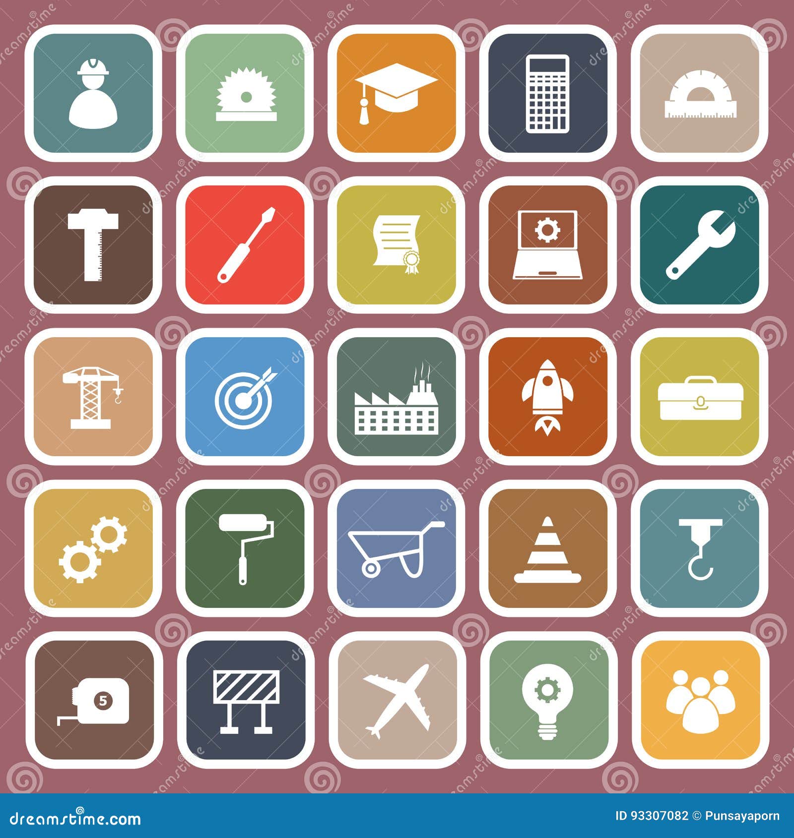 Engineering Flat Icons on Red Background Stock Vector - Illustration of ...