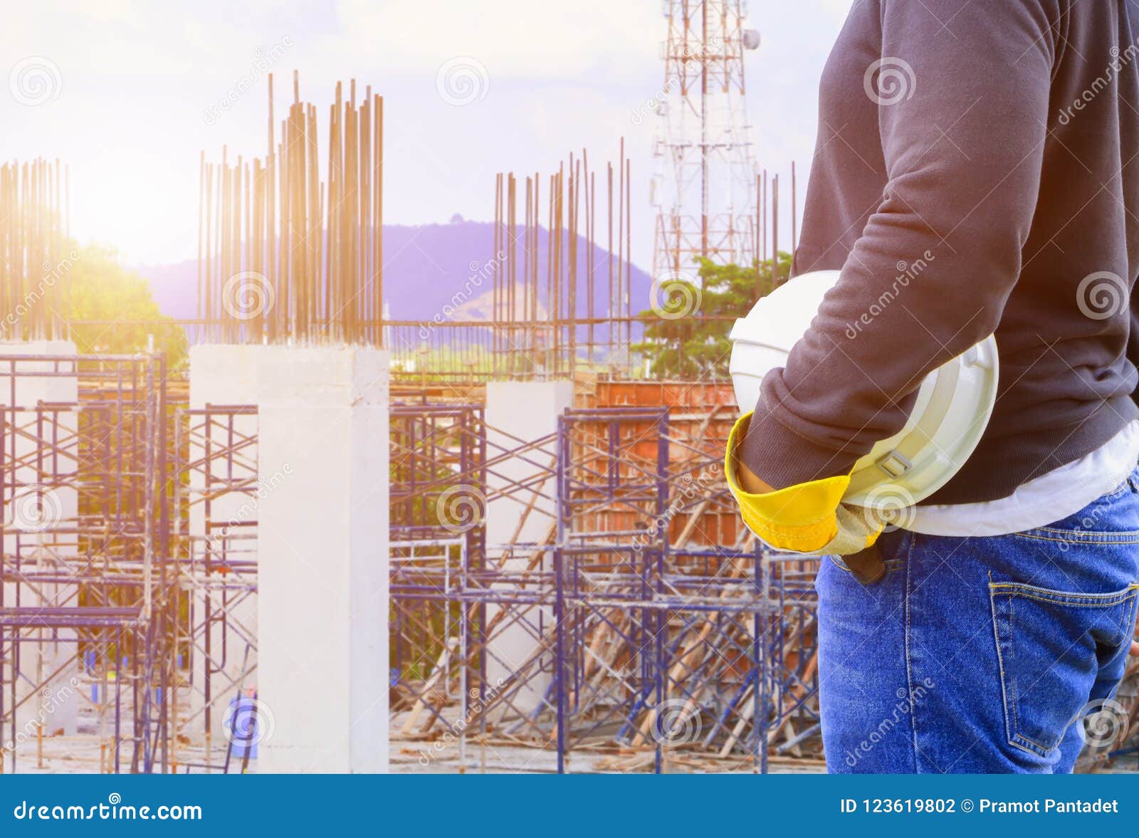 Engineering Hand Holding White Safety Hat Interior Working Construction ...